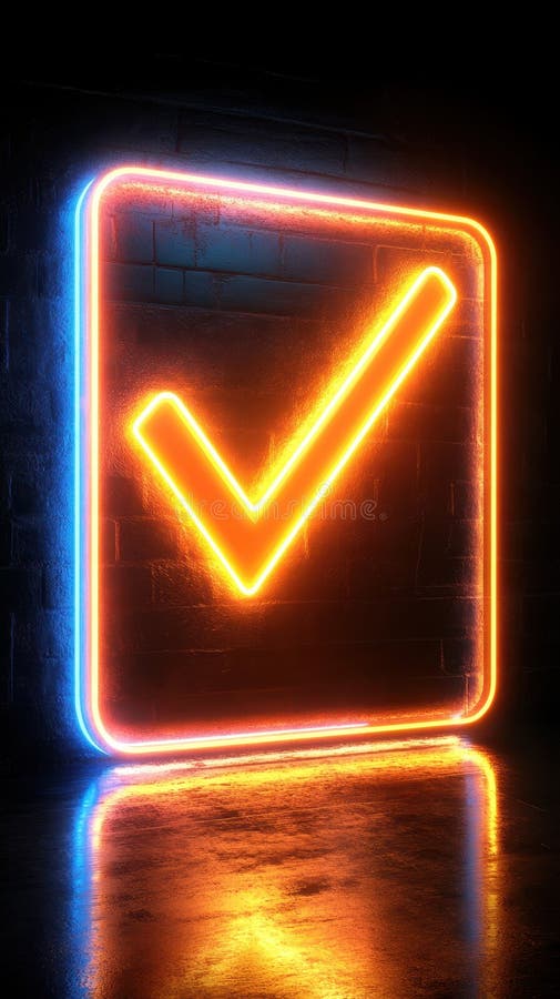 Glowing Checkmark Symbolizing Success and Achievement in Neon Lights ...