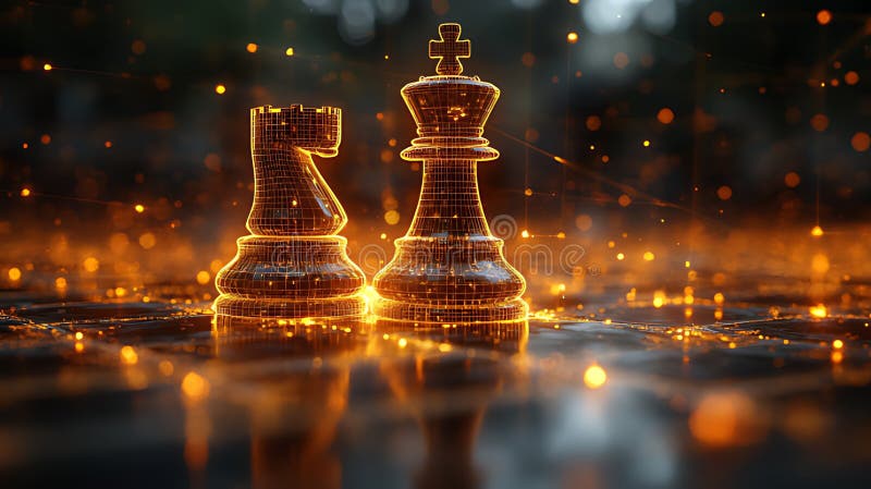 Glowing Chess King and Rook Strategy Game Stock Illustration ...