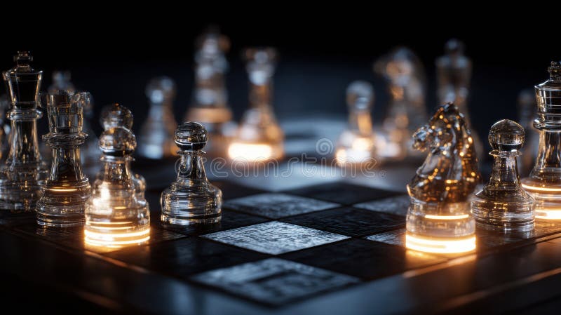 Glowing Chess Pieces on an Abstract Strategy Board Create an Immersive ...