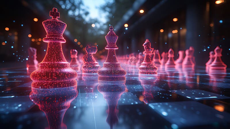 Glowing Chess Pieces City Night Strategy Game Stock Illustration ...
