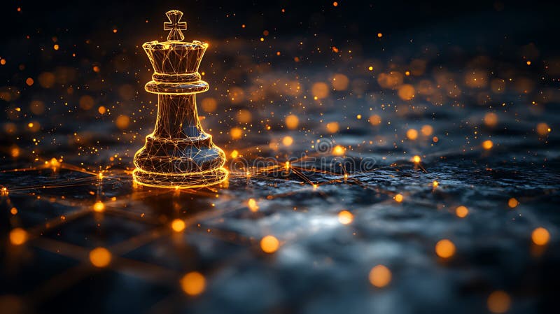 Glowing Chess Queen on Network, Strategy Game Stock Illustration ...