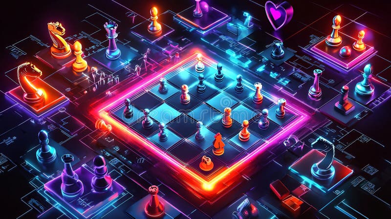 Glowing Chessboard Icons Strategy Leadership Glowing Chessboard ...