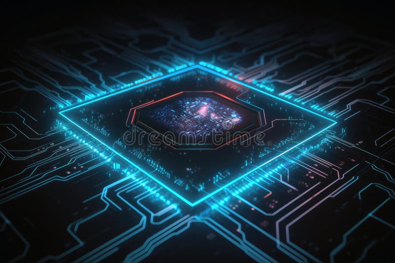 Glowing Chip Circuit on a Dark Background Created with Generative AI ...