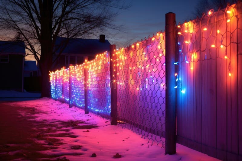 Glowing Christmas Lights Wrapped Around a Fence Stock Illustration ...