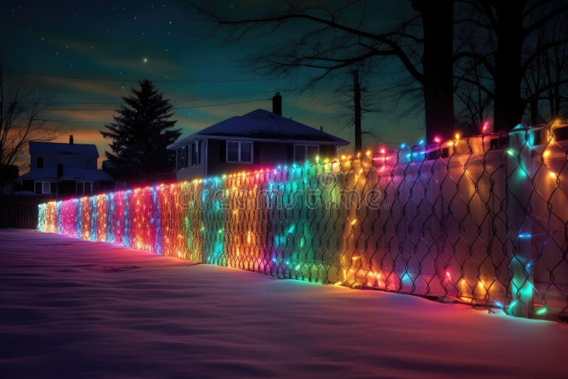 Glowing Christmas Lights Wrapped Around a Fence Stock Illustration ...