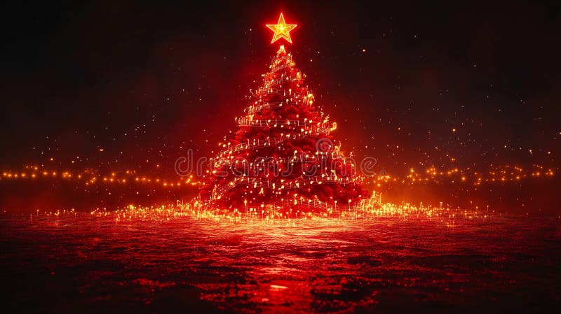 Glowing Christmas Tree with Musical Notes and Star on a Dark Background ...