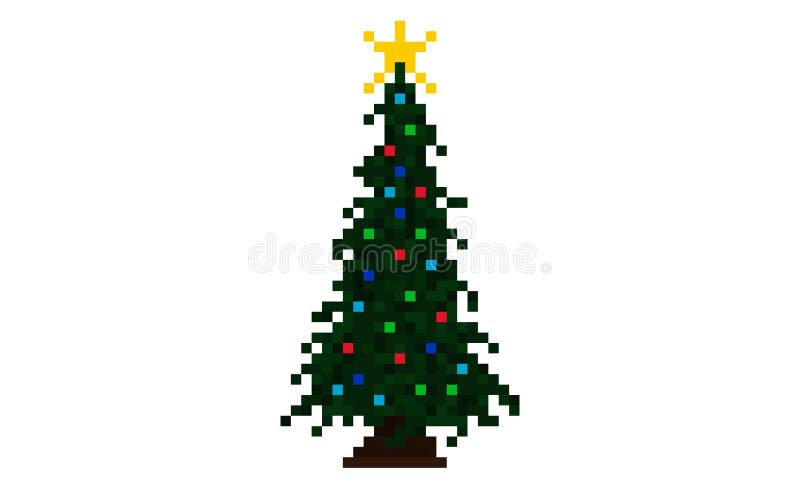 Christmas Tree in Pixel Art Style. Vector 8 Bit, Pixel Game Icon. Stock ...