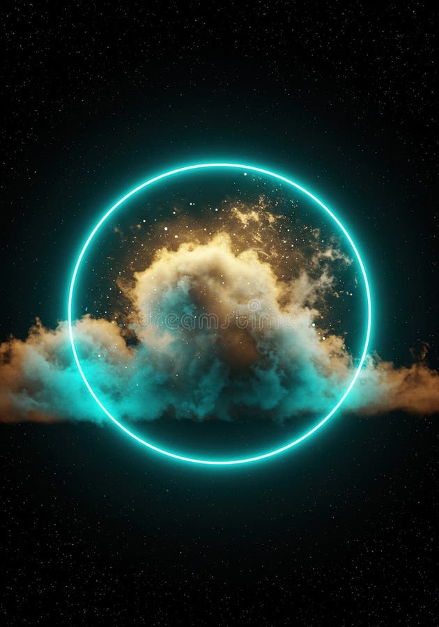 Glowing Circle Frames Cloud Effect on Dark Background. Stock ...