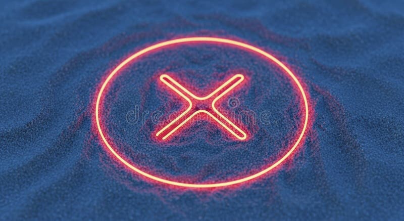 Glowing X in a Circle on Textured Blue Background Stock Illustration ...
