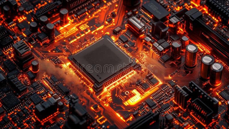 Glowing Circuit Board Computer Hardware and Technology Backdrop with ...