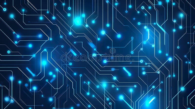 Glowing Circuit Board Design with Blue Lights and Complex Network ...