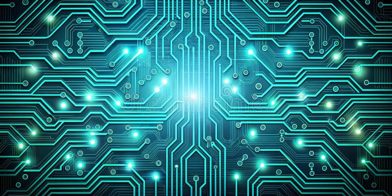 Glowing Circuit Board a Digital Network Abstract - Teal and Blue 3D ...