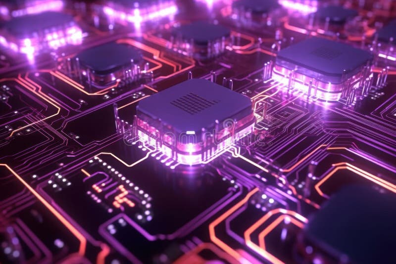 Glowing Circuit Board with Integrated Chips Stock Illustration ...