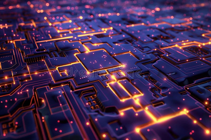 Glowing Circuit Board Landscape Stock Image - Image of scifi, futurism ...
