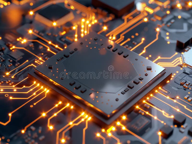 Glowing Circuit Board with Microchip Stock Photo - Image of hardware, motherboard: 317749758
