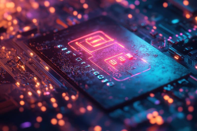 Glowing Circuit Board with Neon Lights Stock Image - Image of design ...