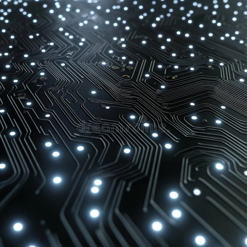 Glowing Circuit Board Pathway Illuminated by Dotted Lights Stock Image ...