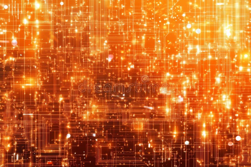 Glowing Circuit Board Pattern with Orange and Gold Light Effects Stock ...