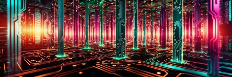 Glowing Circuit Board Patterns Forming a High-tech Digital Forest Stock ...
