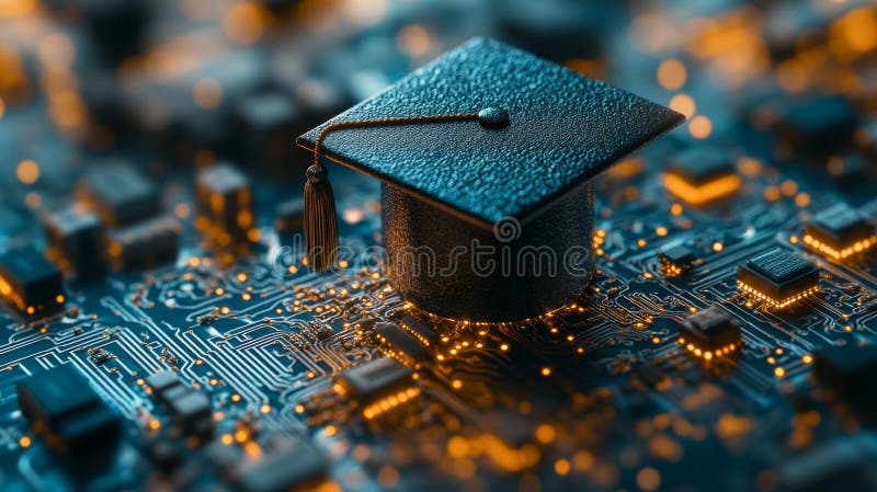 Digital Education Graduation Cap Circuit Board Tech Learning Stock ...
