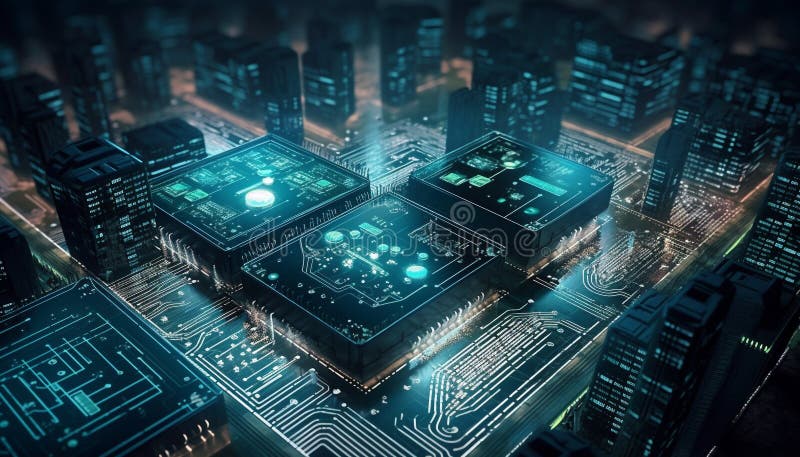 Glowing Circuit Boards in a Row, Futuristic Technology Generated by AI ... Glowing Circuit Boards in a Row, Futuristic Technology Generated by AI ...