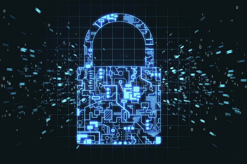 Glowing Circuit Closed Lock on Binary Code Background Stock ...
