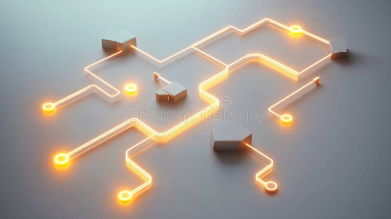 The Circuit Glows in Yellow Connecting the Nodes Stock Illustration ...