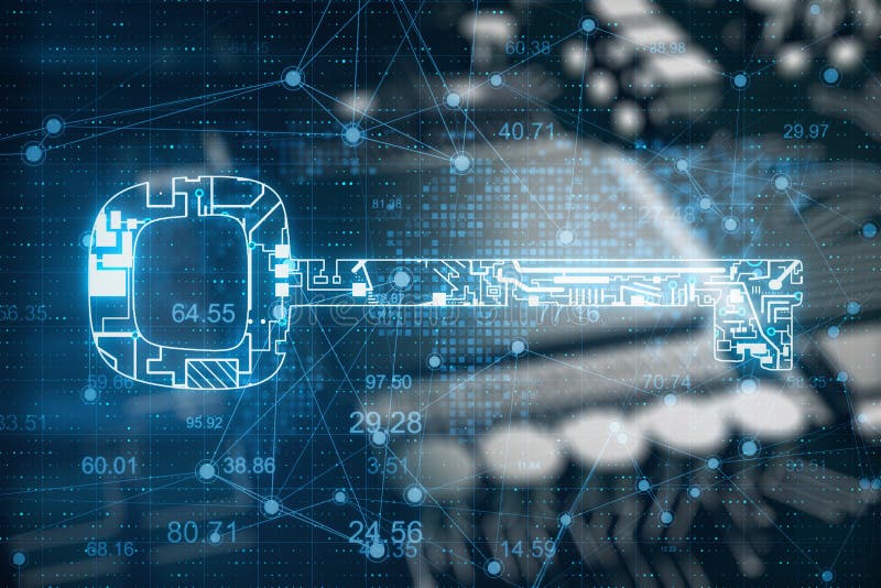 Glowing Circuit Key and World Map Interface Stock Illustration ...