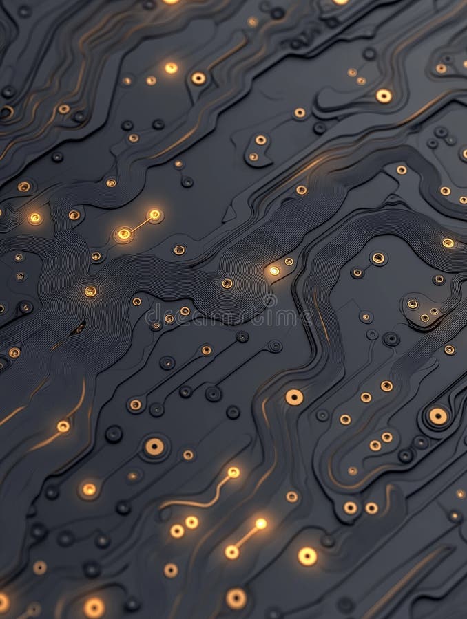 Glowing Circuit Pattern on Dark Surface with Abstract Lines and Dots ...