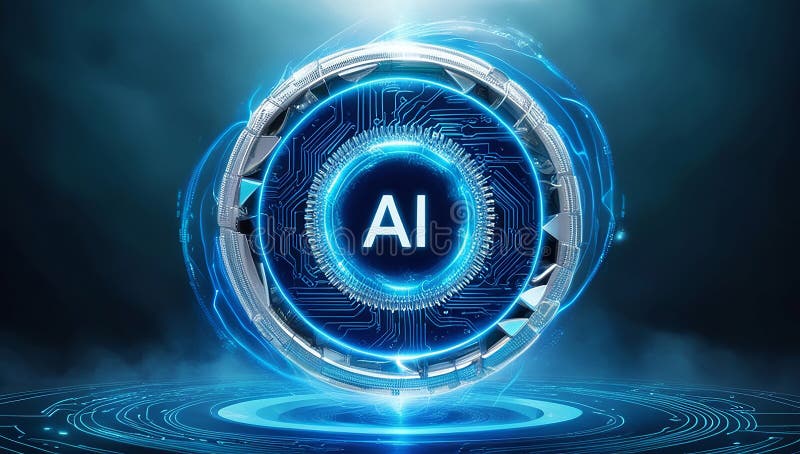 Glowing Circuit Patterns Radiating from a Central AI Core, Illustrate ...