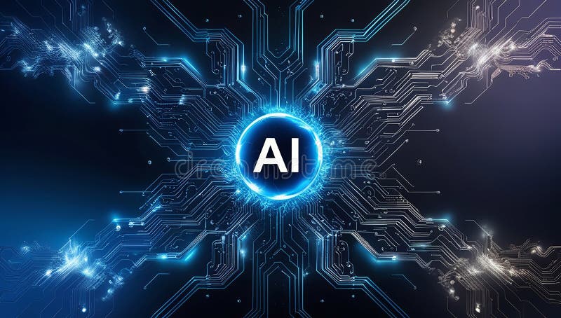 Glowing Circuit Patterns Radiating from a Central AI Core, Illustrate ...