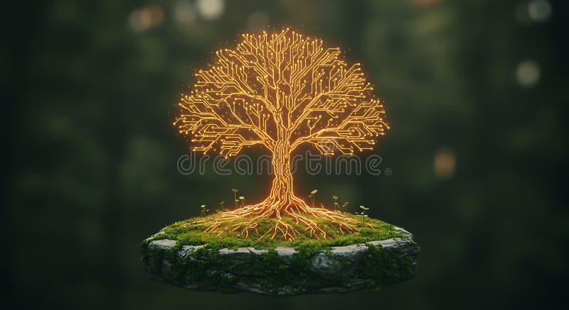 A Glowing Circuit Tree Symbolizing Technology and Nature Unity ...