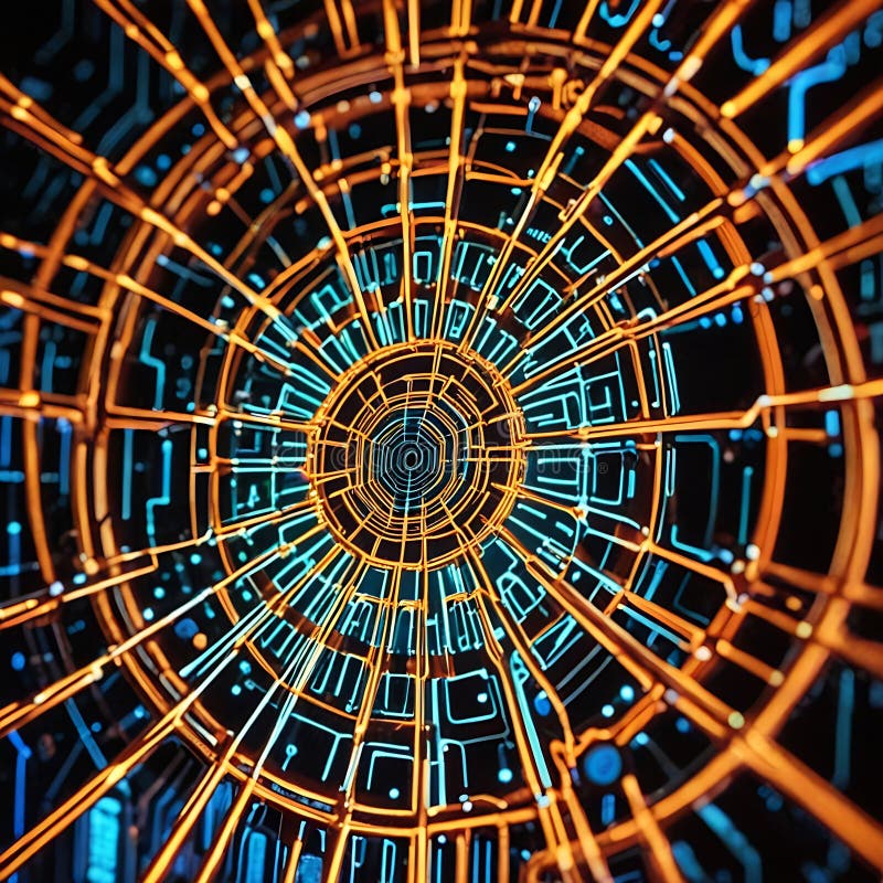 Glowing Circuit Web Odyssey Stock Illustration - Illustration of ...