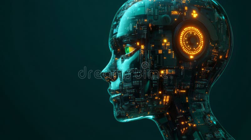 Glowing Circuitry of a Futuristic Robot Head Stock Illustration ...