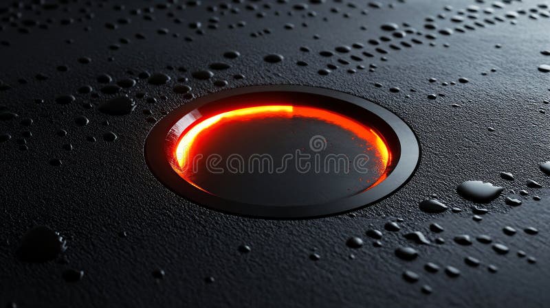 Glowing Circular Button, Wet Surface, Dark Background, Technology ...