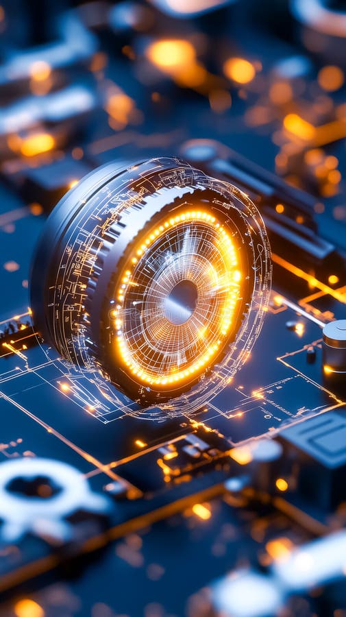 Glowing Circular Design Emerges from Electronic Circuit Board. High ...