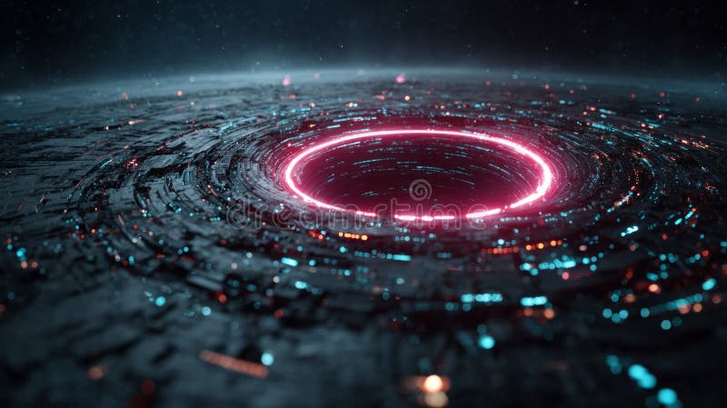 Glowing Circular Digital Vortex with Layered Circuits and Lights, Symbolizing Data Flow ...