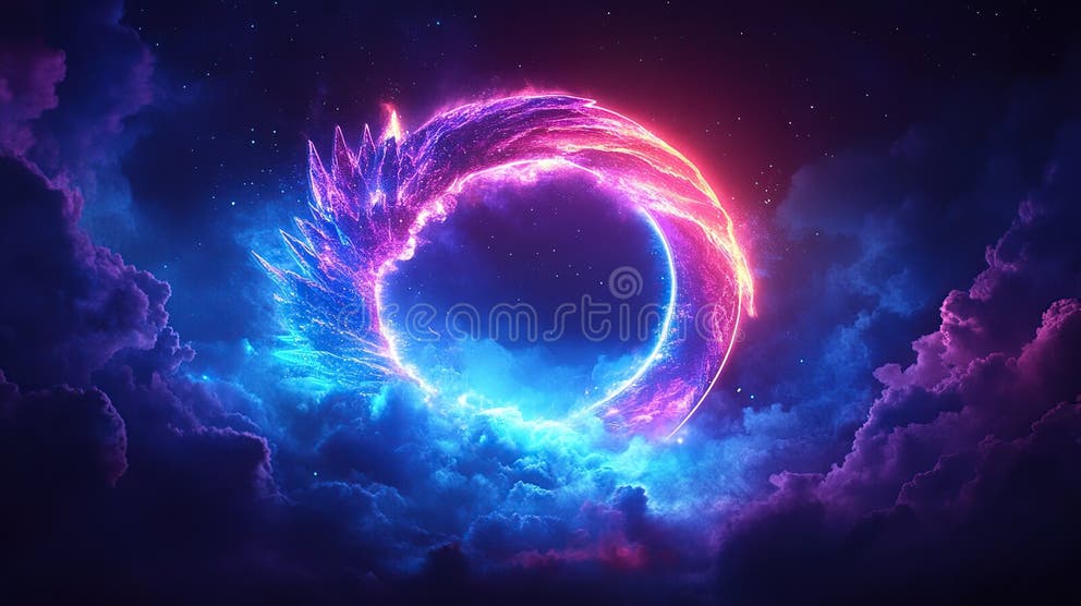 Glowing Circular Energy Ring in Cosmic Clouds Stock Image - Image of ...