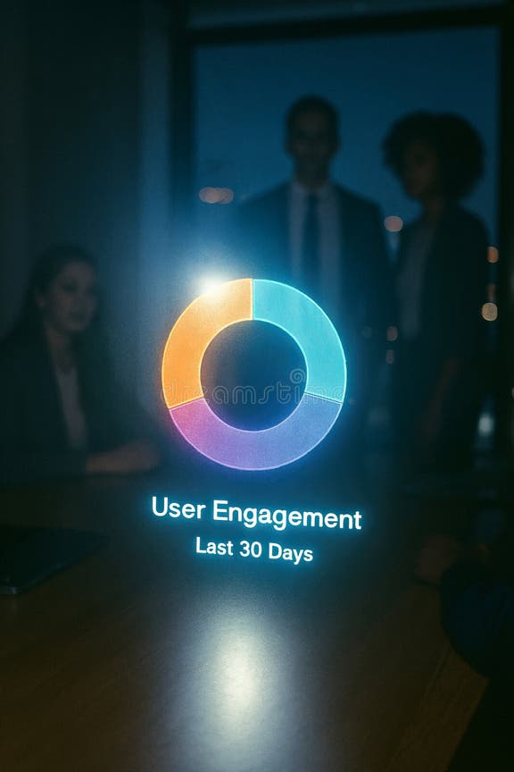 Glowing Circular Engagement Chart Analyzing User Behavior in Dimly Lit ...