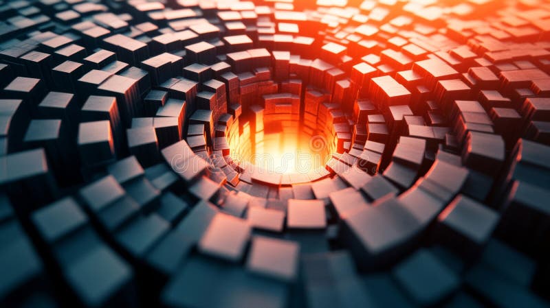 Glowing Circular Hole in Abstract Cube Pattern Stock Illustration ...