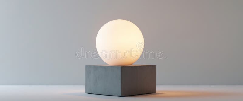 A Glowing Circular Light Object Rests on a Concrete Stand Stock Image ...