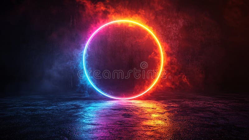 Glowing Circular Neon Burst in Vibrant Gradient Colors, Creating ...