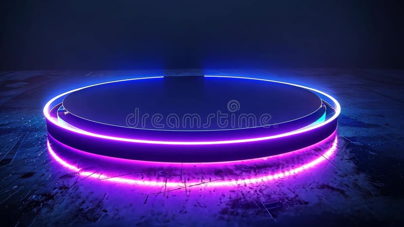 Glowing Circular Platform with Vibrant Background Light in a Darkened ...
