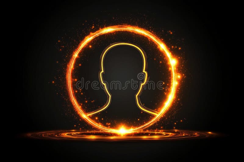 Glowing Circular Profile Icon with Fire Elements Symbolizing Digital ...