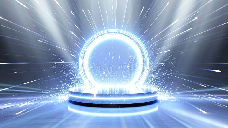 Glowing Circular Stage with Blue Lights and Sparks Stock Illustration ...