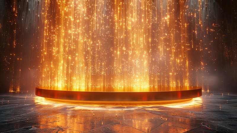 Glowing Circular Stage with Golden Light Beams, Futuristic Scene Stock ...