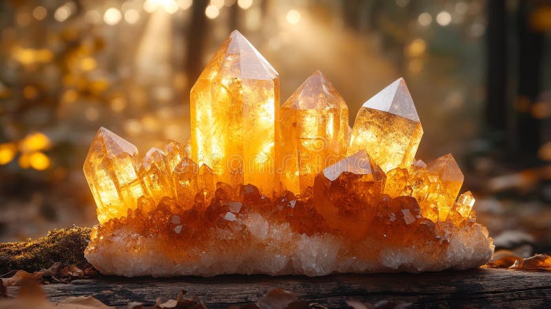 Glowing Citrine Crystal Cluster in Forest - Generative Ai Stock ...