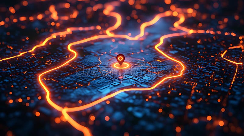 Glowing City Map Navigation Pinpoint Stock Illustration - Illustration ...