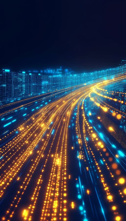 Glowing City Skyline of the Emerging Future, Digital Flow of the ...