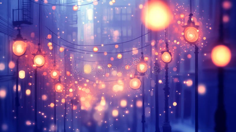 Glowing City Street at Night Stock Illustration - Illustration of ...